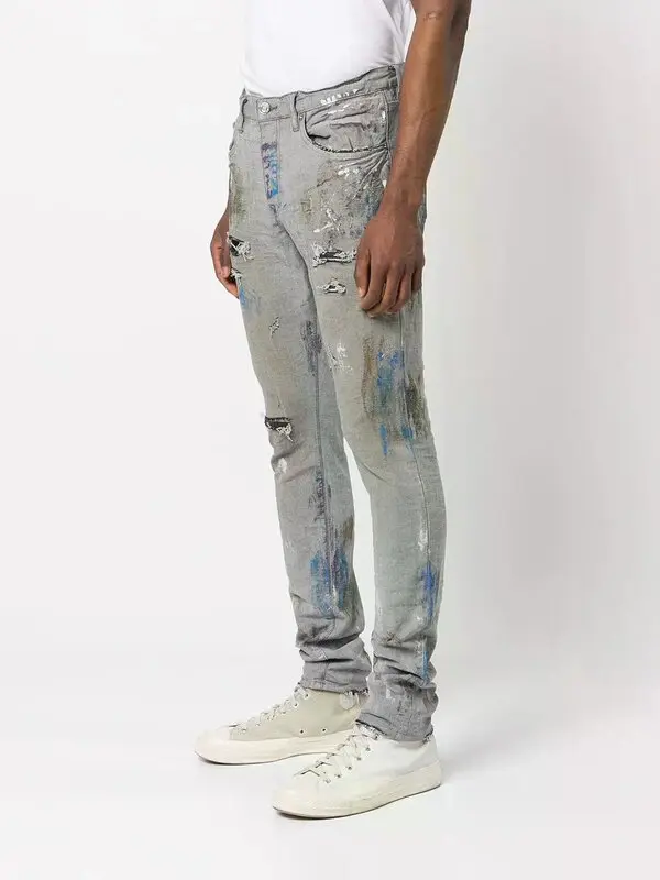PURPLE BRAND Paint-splattered Slim-fit Jeans