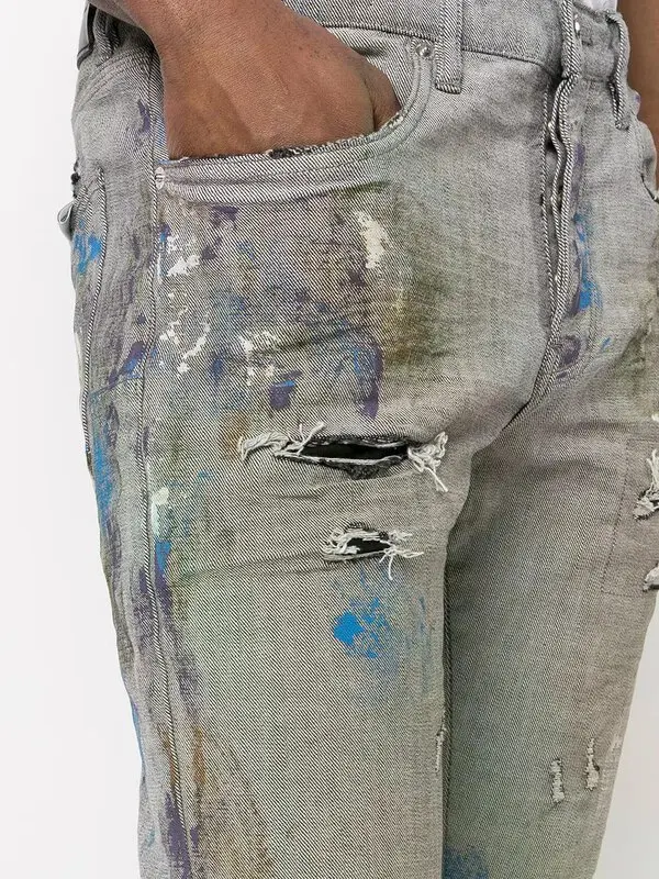 PURPLE BRAND Paint-splattered Slim-fit Jeans
