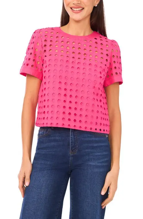 CECE DUPRAZ Circle Eyelet Cotton Top - Pink Taffy