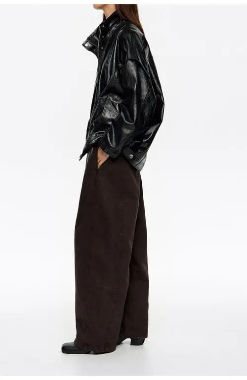 Bimba Y Lola Leather Oversize Jacket - Black
