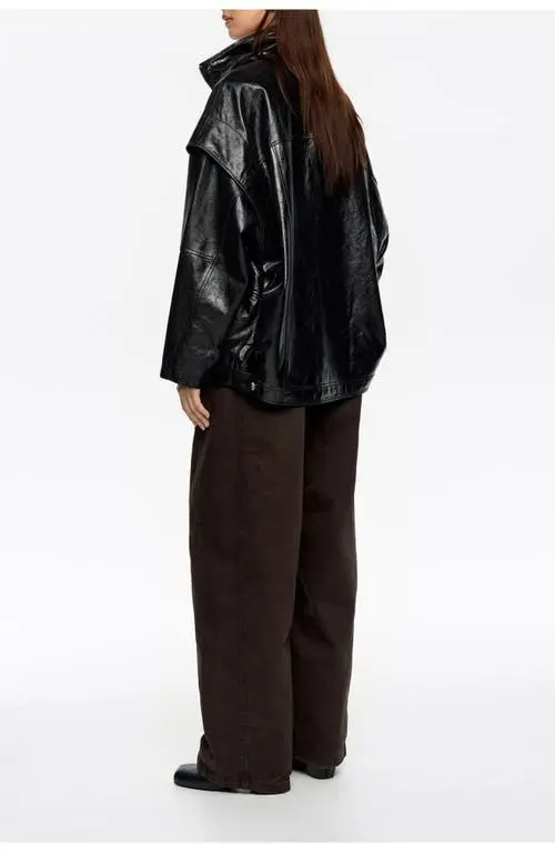 Bimba Y Lola Leather Oversize Jacket - Black