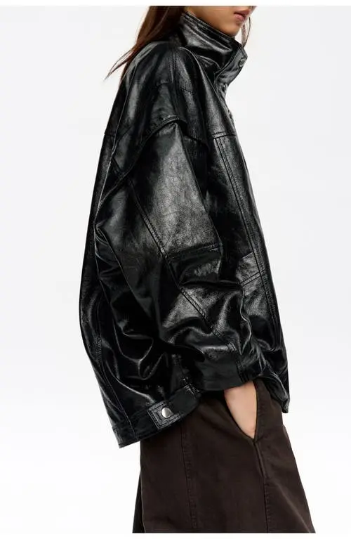 Bimba Y Lola Leather Oversize Jacket - Black