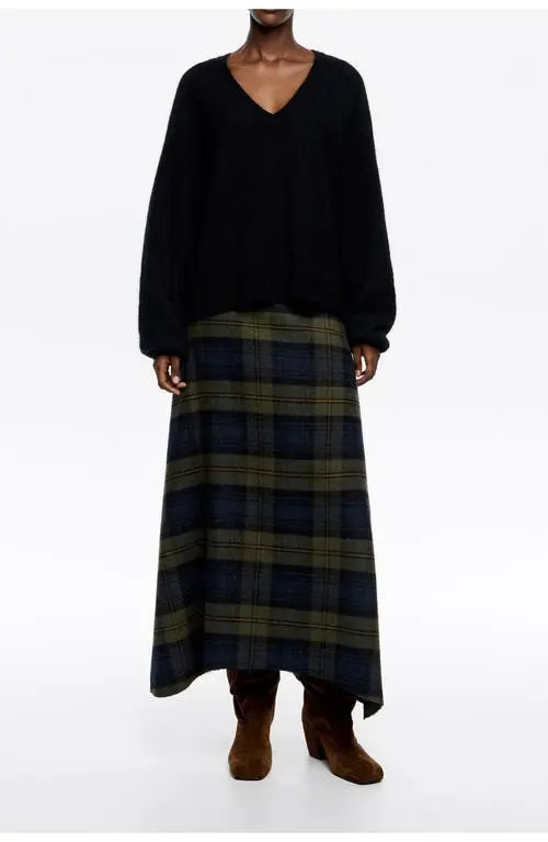 Bimba Y Lola Checked Wool A-line Midi Skirt