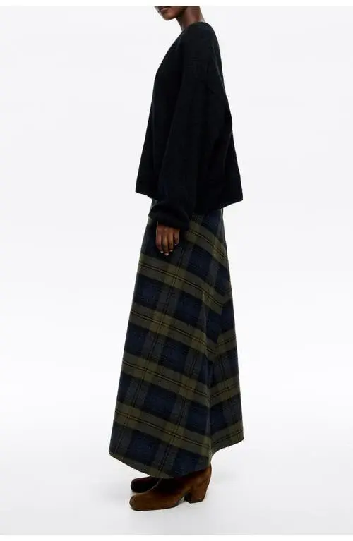 Bimba Y Lola Checked Wool A-line Midi Skirt