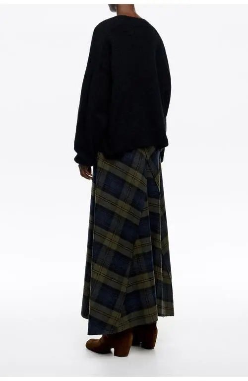 Bimba Y Lola Checked Wool A-line Midi Skirt