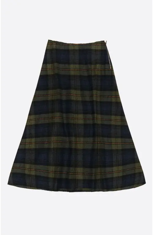 Bimba Y Lola Checked Wool A-line Midi Skirt