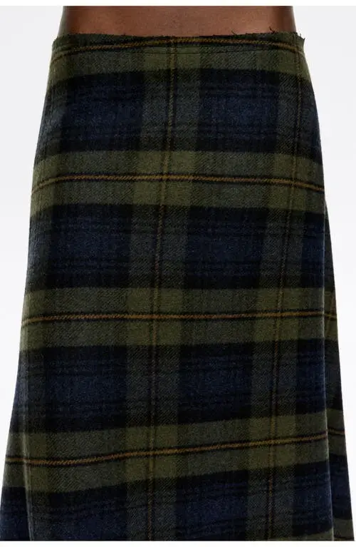 Bimba Y Lola Checked Wool A-line Midi Skirt