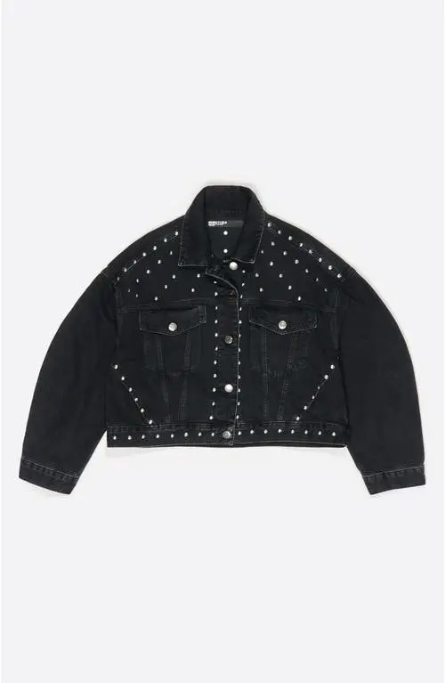 Bimba Y Lola Studded Denim Cropped Jacket
