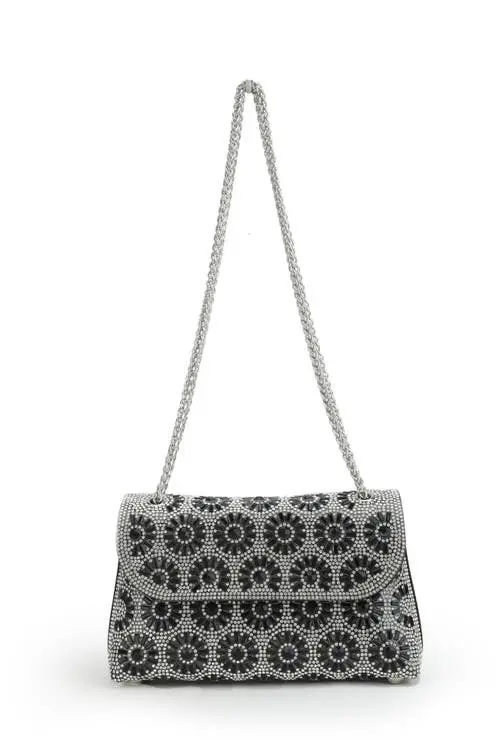 LAUREN LORRAINE Studded Fold-over Bag With Sunflower Embellishments - Black