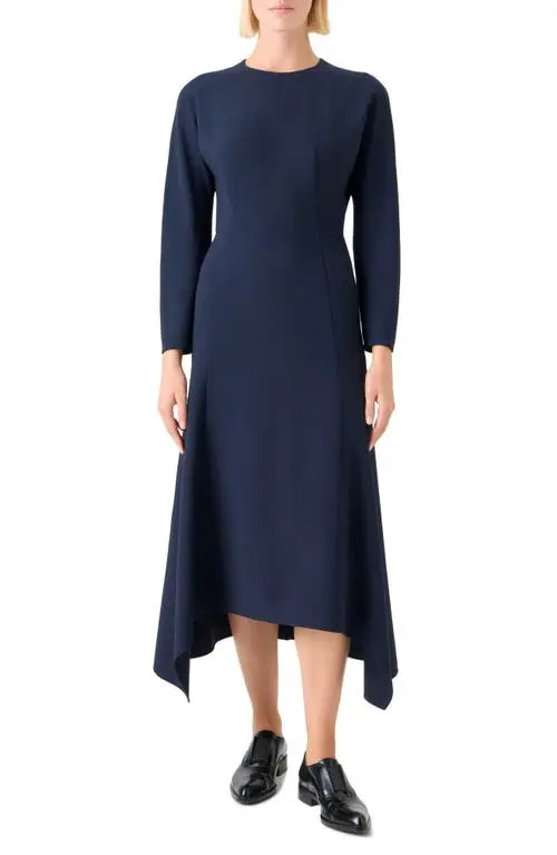 Akris Long Sleeve Wool Blend Midi Dress - Navy
