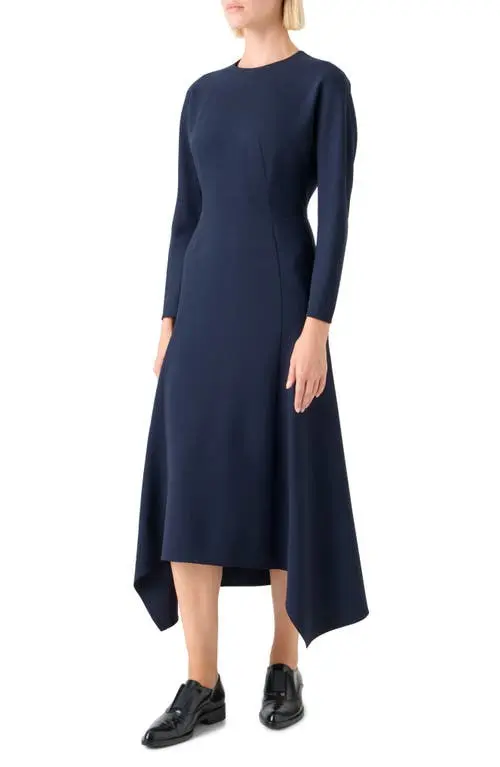 Akris Long Sleeve Wool Blend Midi Dress - Navy