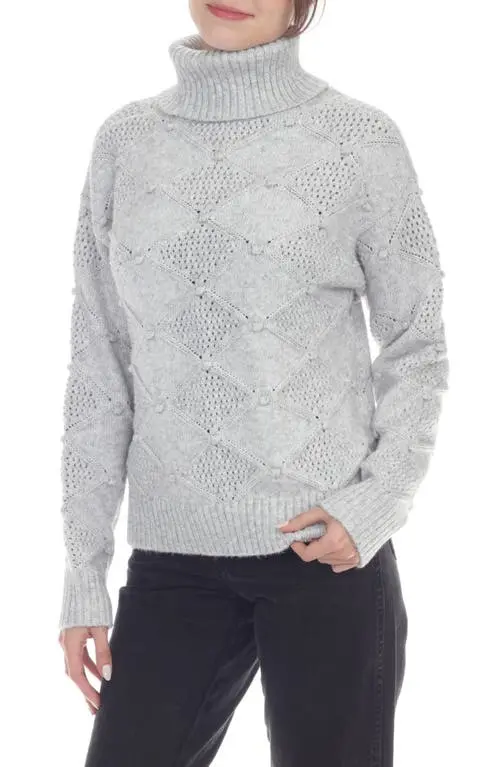RAIN AND ROSE Diamond Open Knit Turtleneck Sweater