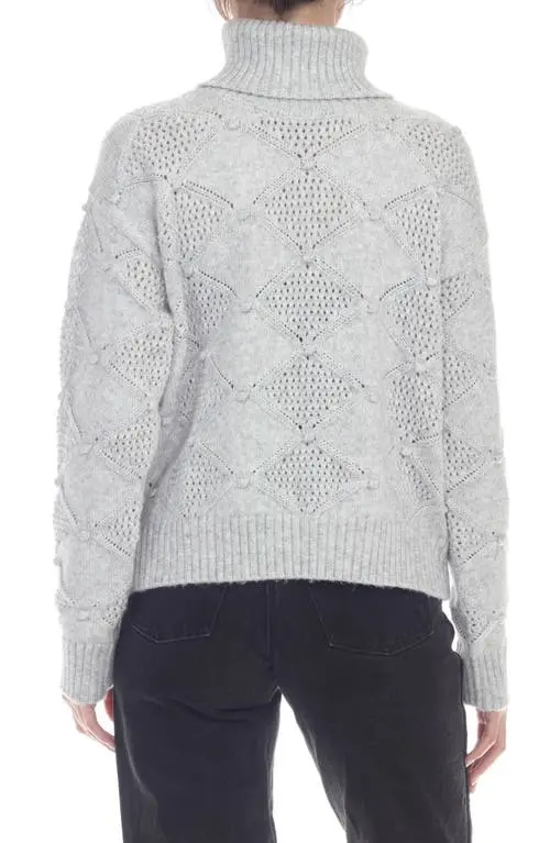 RAIN AND ROSE Diamond Open Knit Turtleneck Sweater