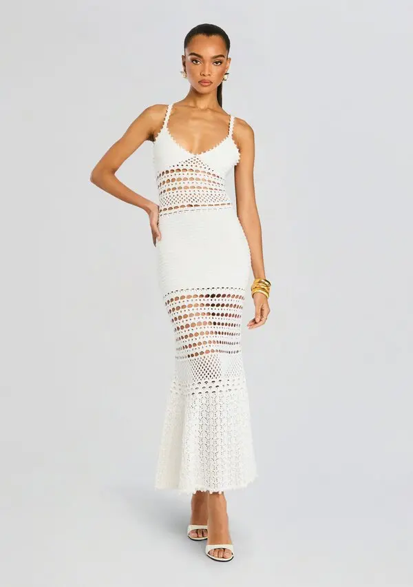 Retrofete Belize Knit Crochet Dress - Metallic White
