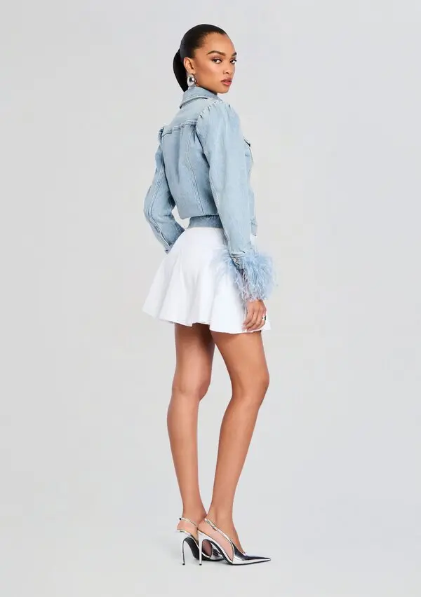 Retrofete Libby Denim Jacket With Feather Trim