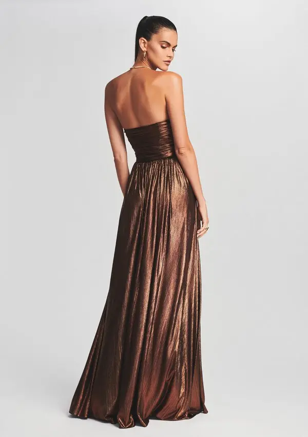 Retrofete Waldorf Strapless Lamé Gown - Coffee Bean