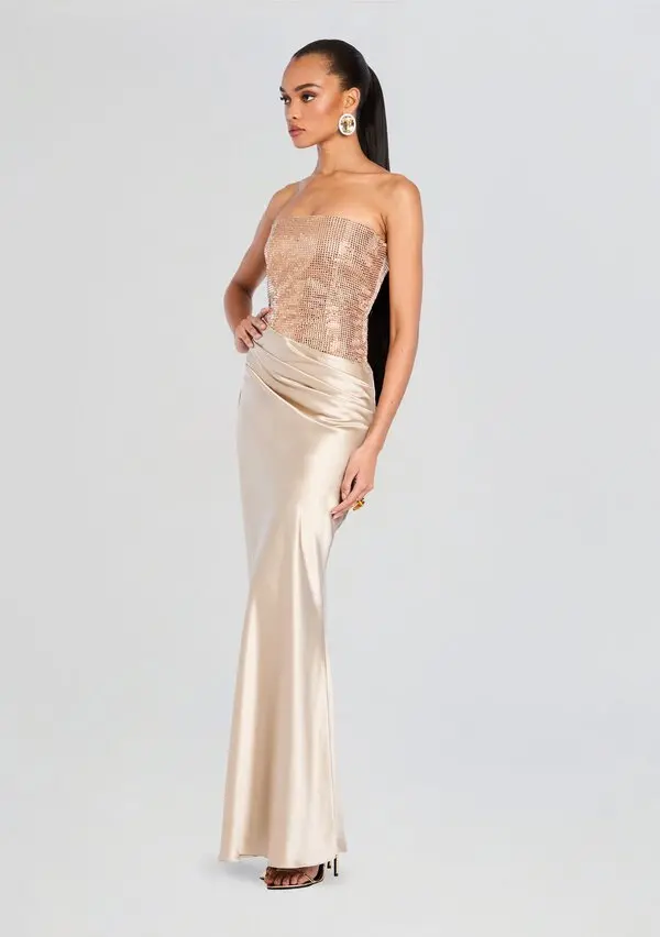 Retrofete Alexandra Embellished Strapless Dress - Latte