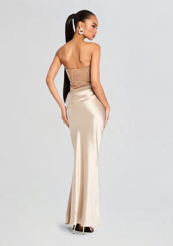 Retrofete Alexandra Embellished Strapless Dress - Latte