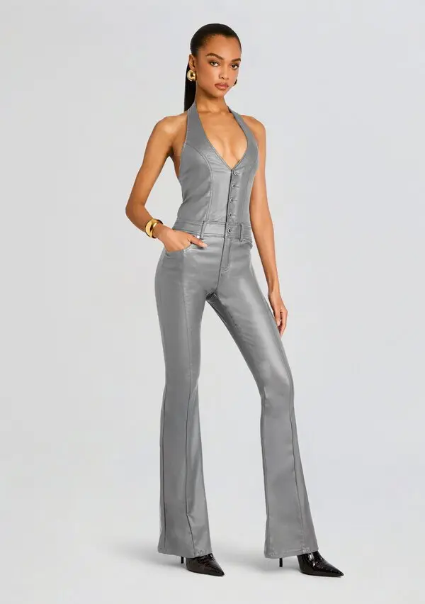 Retrofete Cynthia Coated Denim Jumpsuit - Coated Grey