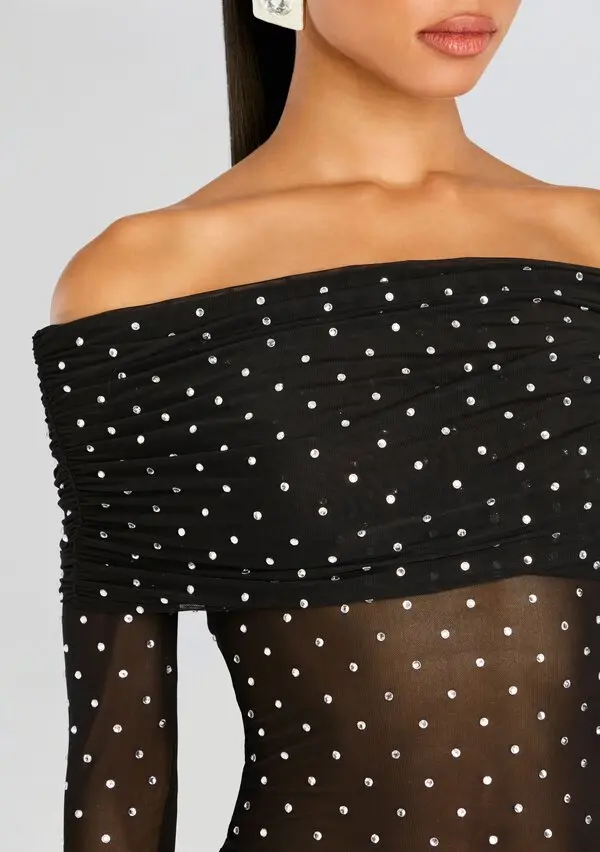 Retrofete Oriana Embellished Mesh Top