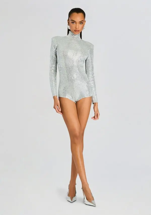 Retrofete Embellished Knit Romper - Metallic Dove/silver