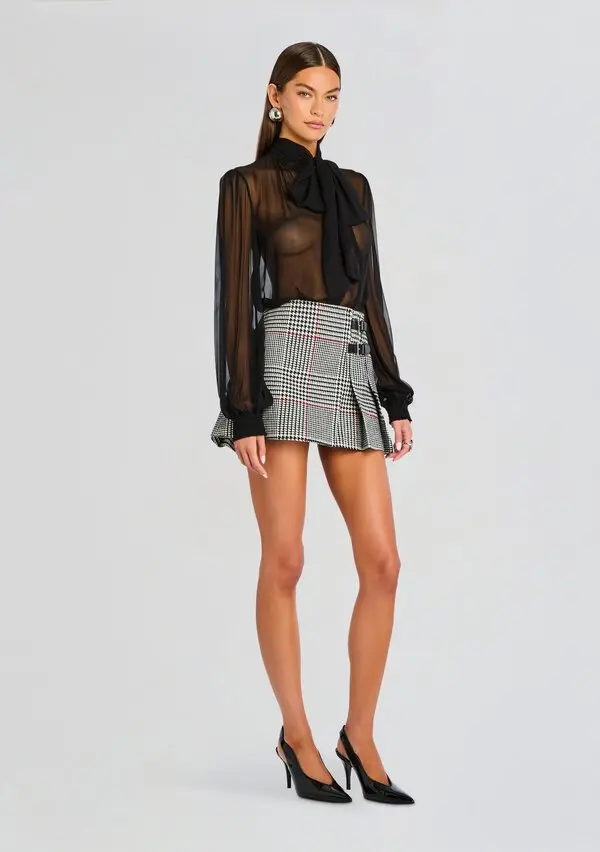 Retrofete Plaid Mini Skirt With Buckle Detail - Glen Plaid