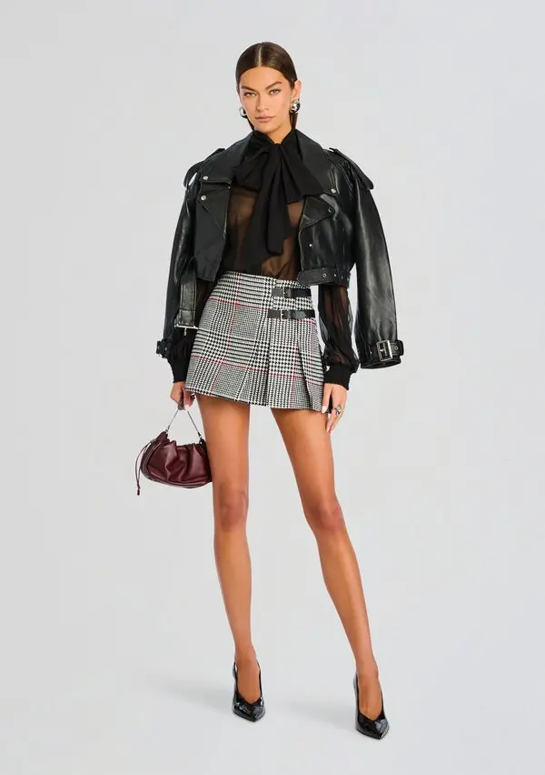 Retrofete Plaid Mini Skirt With Buckle Detail - Glen Plaid