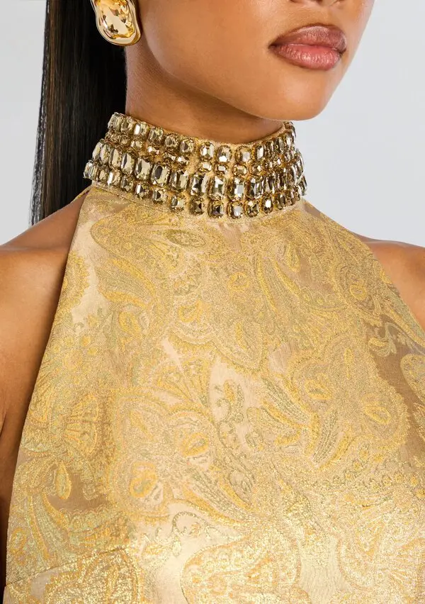 model dress gold Steffie Beaded Backless Mini Dress | Gold | Womens