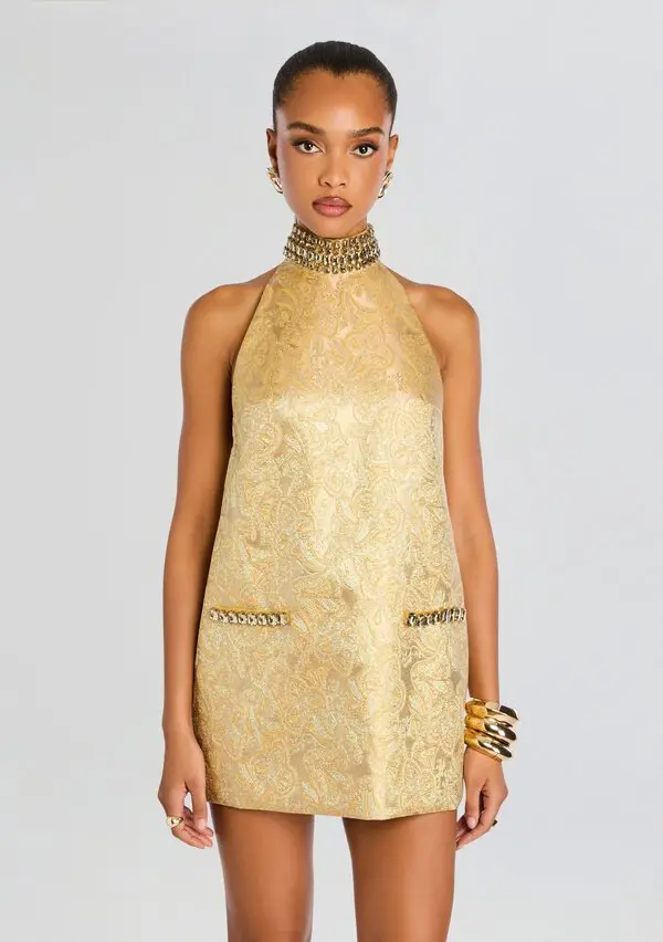 Retrofete Lilou Embellished Mini Dress - Gold | Editorialist