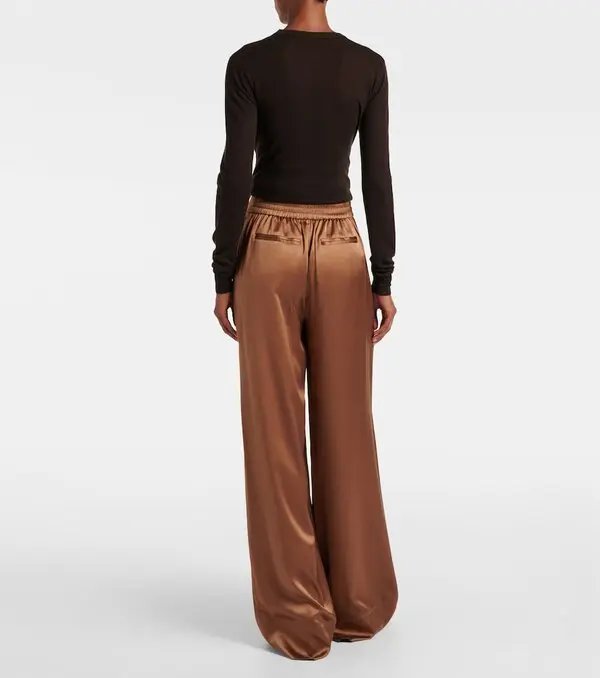 JOSEPH Dijon Silk Satin Wide-leg Pants - Brown