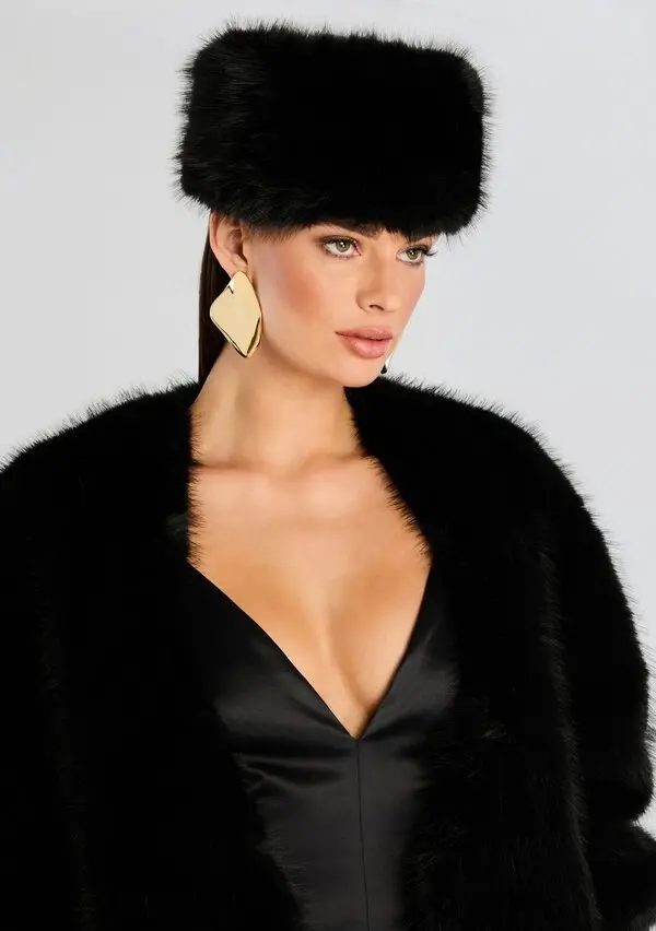 Retrofete Contessa Faux Fur Trapper Hat - Black