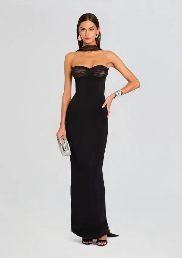 Retrofete Strapless Gown With Scarf Detail - Black