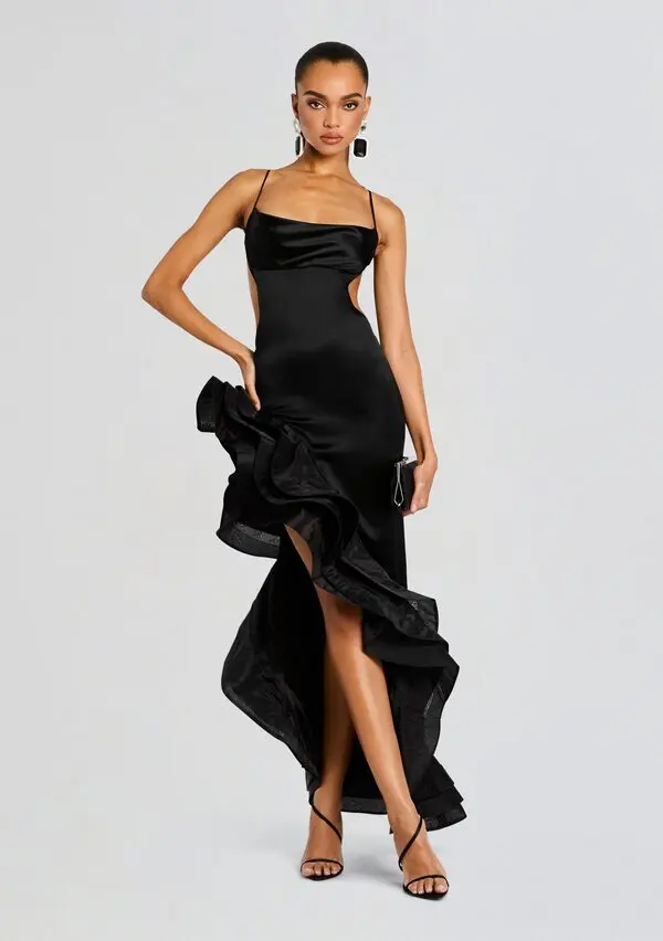 Retrofete Kaitlin Gown With Open Back And Ruffled Hem