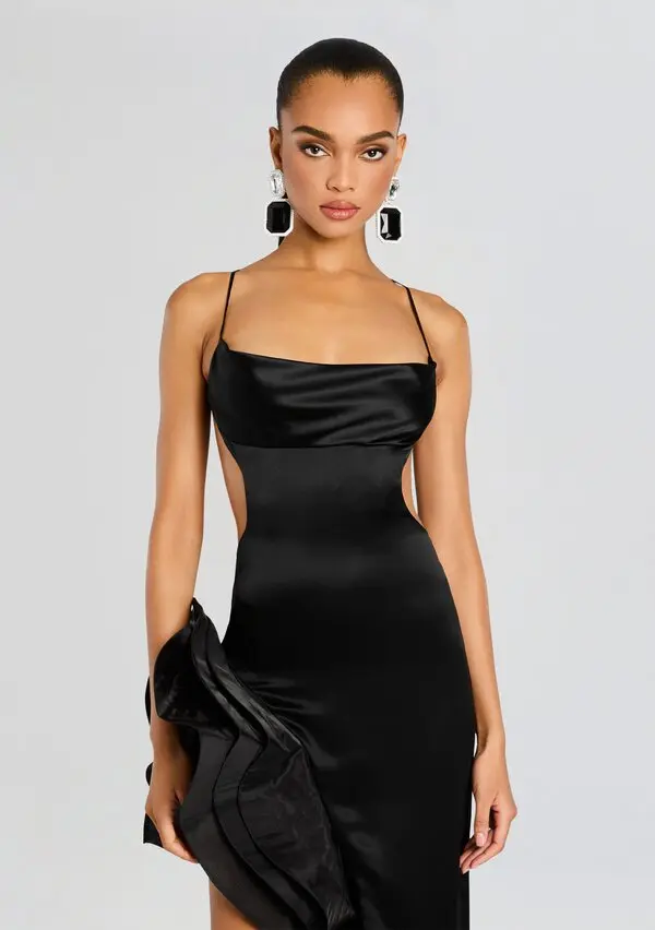 Retrofete Kaitlin Gown With Open Back And Ruffled Hem