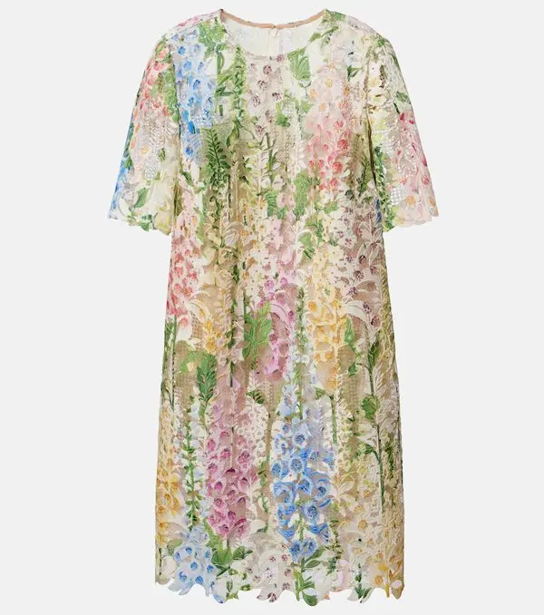 Oscar De La Renta Floral Lace Mini Dress - Multicoloured