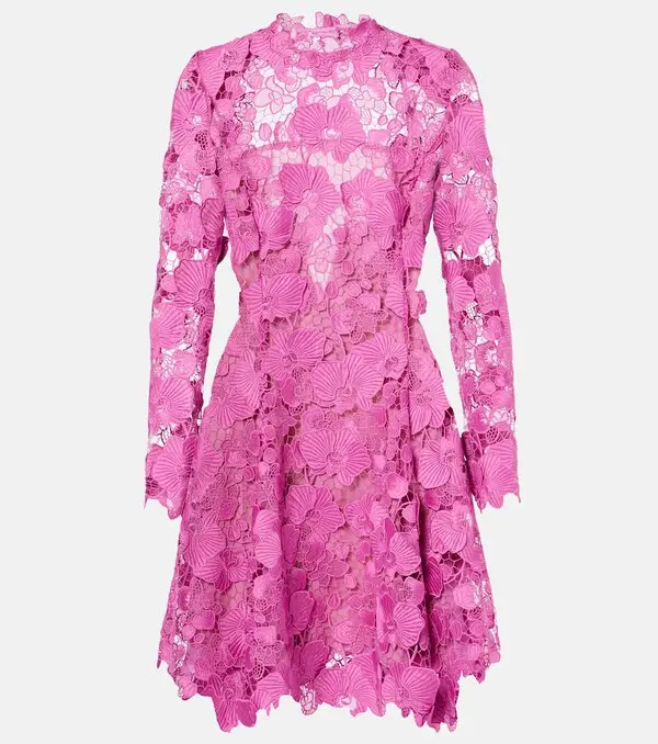 Oscar De La Renta Floral Lace Minidress - Orange