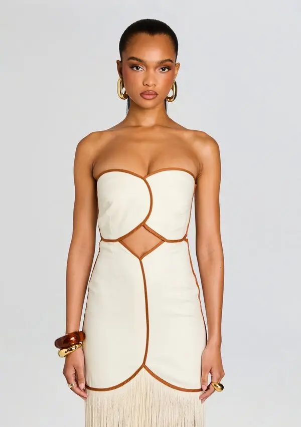 Joaquina Strapless Fringe Trim Dress - Ecru