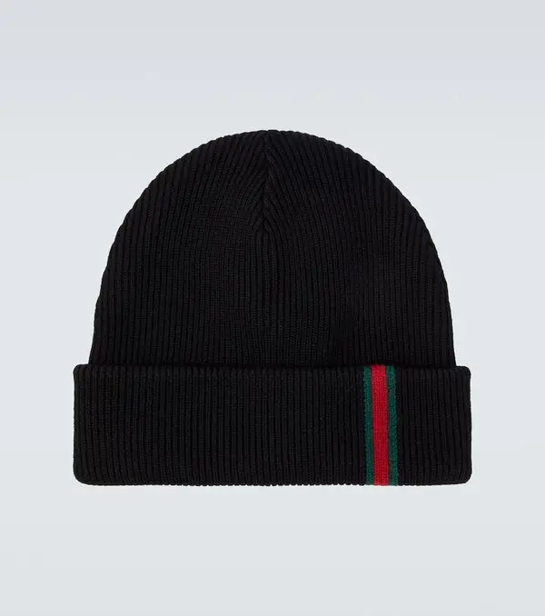Gucci Web Stripe Wool Beanie - Black