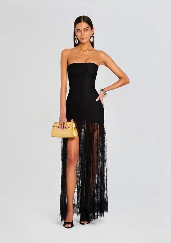Retrofete Jeanette Lace Strapless Maxi Dress - Black