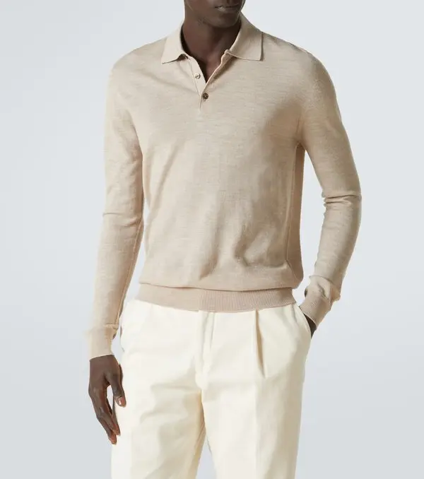 SAMAN AMEL Allen Wool Polo Sweater - Beige