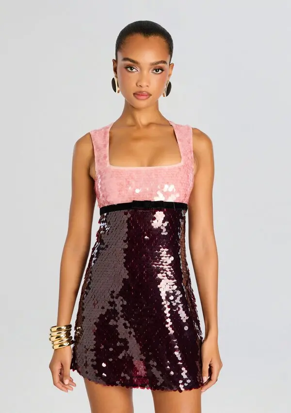 Retrofete Amethyst Sequin Mini Dress - Rose/port/black