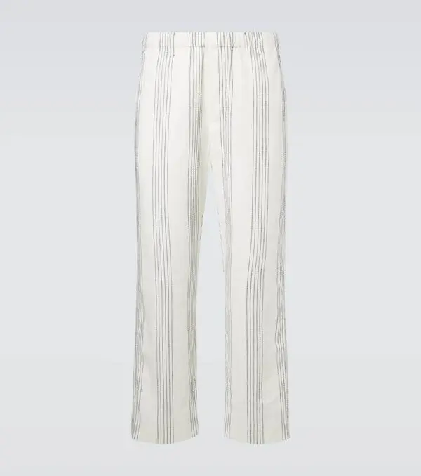 Commas Textured Striped Cotton Straight Pants