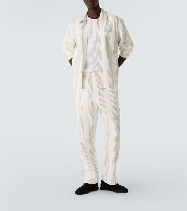 Commas Textured Striped Cotton Straight Pants