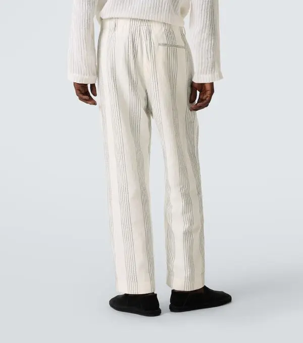 Commas Textured Striped Cotton Straight Pants
