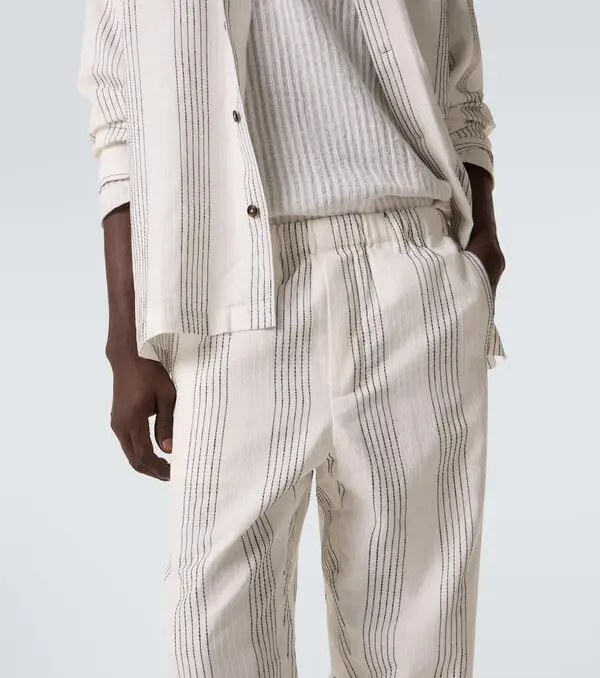 Commas Textured Striped Cotton Straight Pants