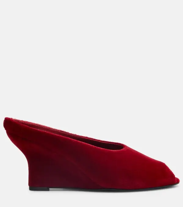 TOTEME Velvet Wedge Mules - Red