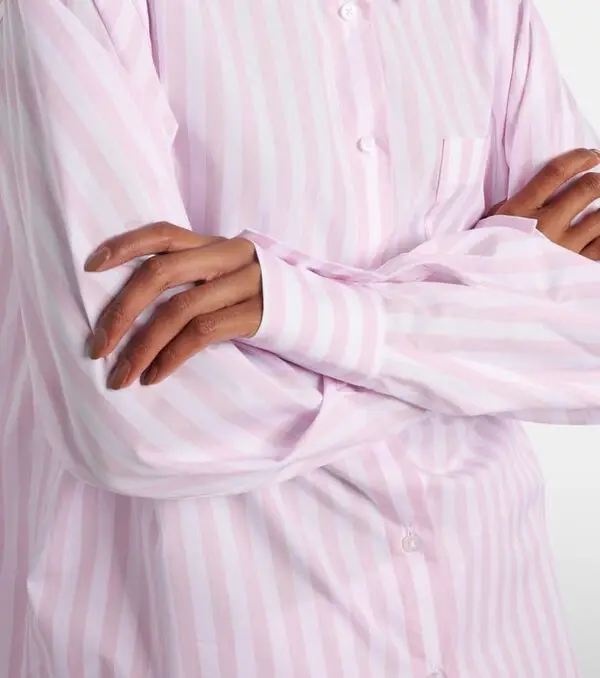 Hunza G Embroidered Striped Oversized Cotton Poplin Shirt