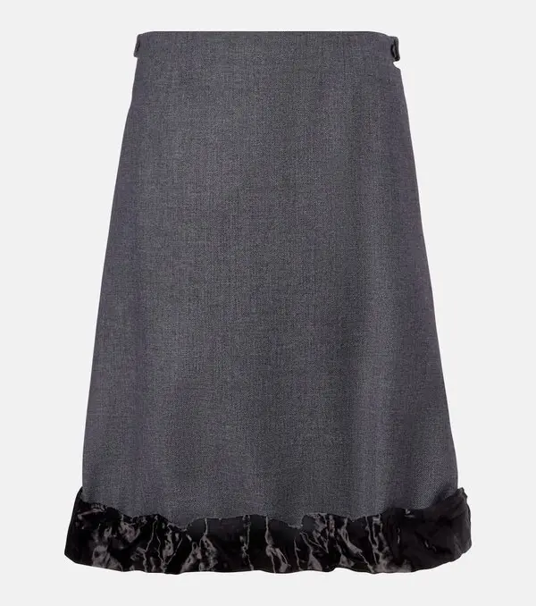 Prada Satin-trimmed Wool Midi Skirt