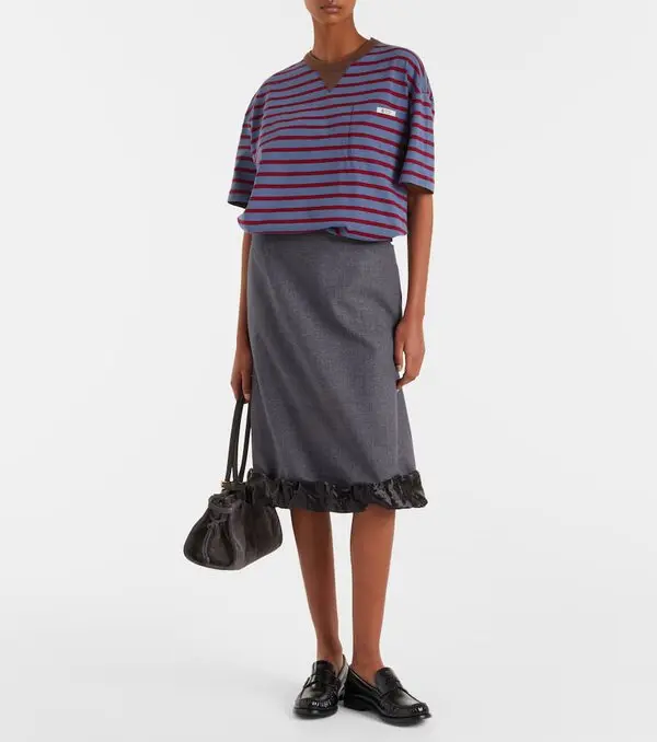 Prada Satin-trimmed Wool Midi Skirt