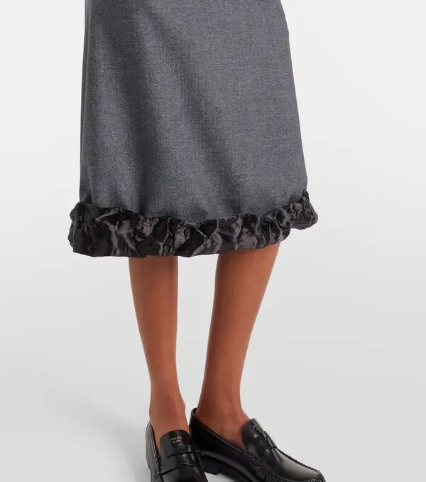 Prada Satin-trimmed Wool Midi Skirt